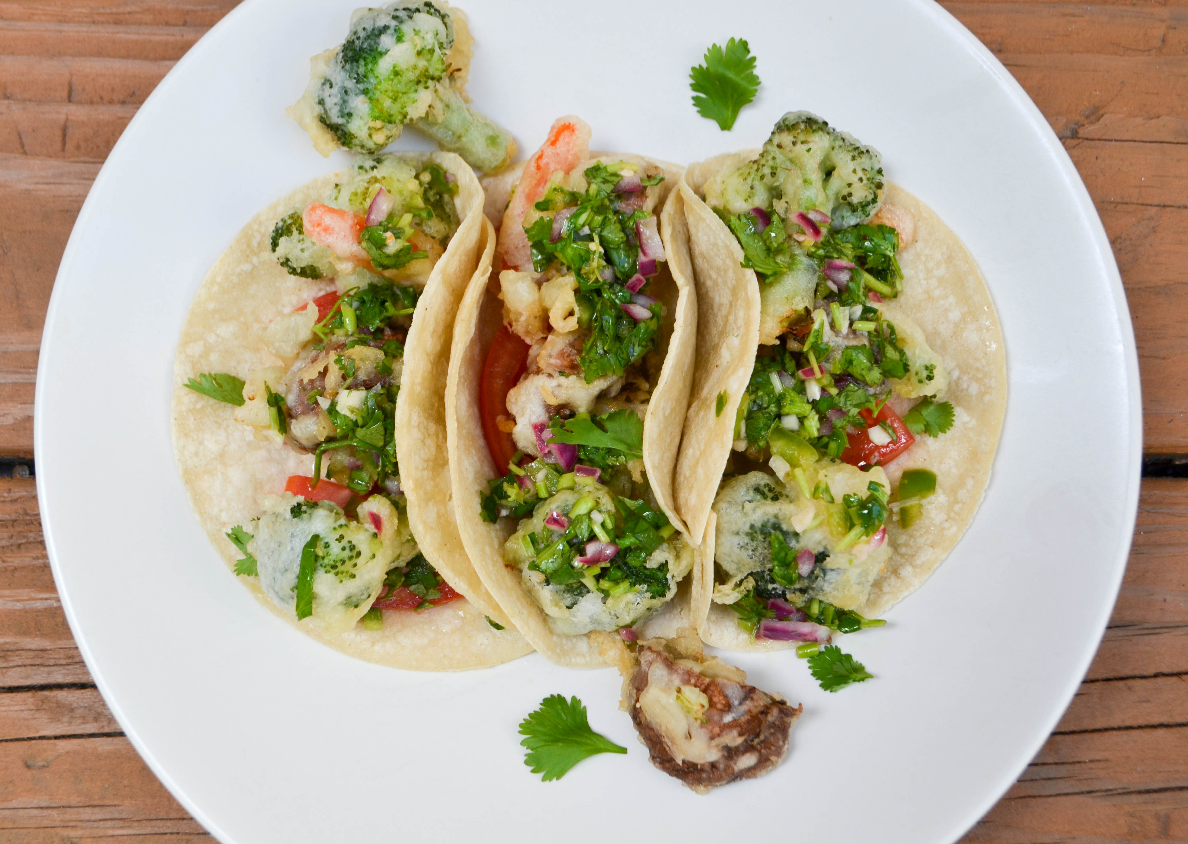 Vegetable tempura tacos with chimichurri | lushesfood